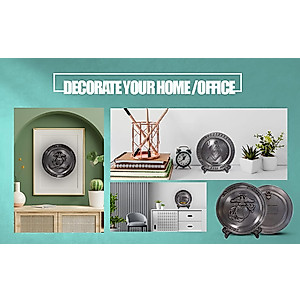 United States Marines Corps (USMC) Licensed Collectable Pewter Plate with Brushed Nickel finish with USMC logo imprinted Decorative with Display Stand Decoration Household Plates| 5.5 x 5.5 x 0.25"