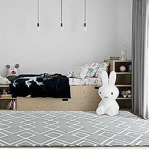 Toneed Geometric Rug for Living Room Bedroom, 5 x 7 Feet Gray Shag Moroccan Area Rug Soft Low Pile Rug Modern Indoor Carpet for Dorm Nursery Kids Room Home Decor