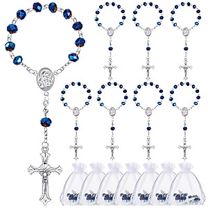 Sureio 100 Pcs Baptism Favors Set Baptism Rosary Set Including 50 Mini Rosary Baptism Favors 50 Organza Bags for Baby Shower Wedding Supplies Gifts for Christening Weddings First Communion Gift