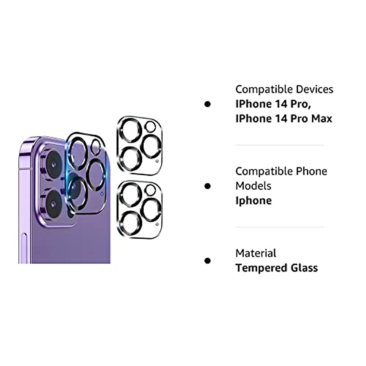 Corefyco Direct 3 Pack for iPhone 14 Pro - Max Camera Lens Protector, 9H Tempered Glass Cover, Anti-Scratch, Ultra HD, Easy Installation 6.1''/14 6.7'', Clear