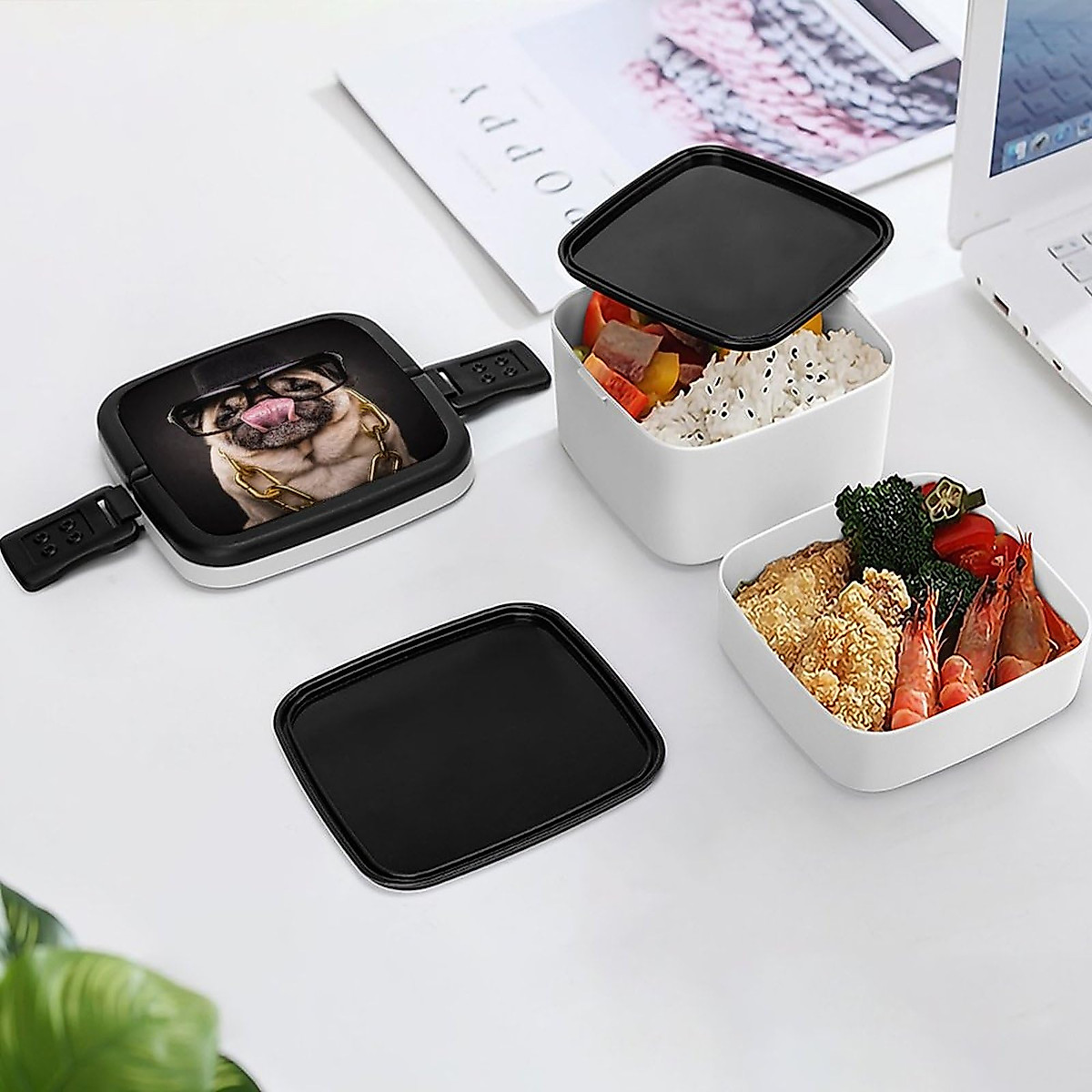 Selinactive Bento Lunch Box with 2 Compartments Leak-Proof Food Containers with Spoon