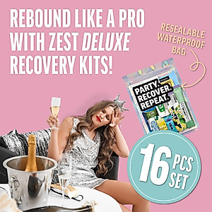 Hangover Kit - 10 Piece Pre-Filled Gift Bag - Essential Supplies Set - Wedding, Birthday, or Bachelor/Bachelorette - Zest Hydration Packets, Chew, & More