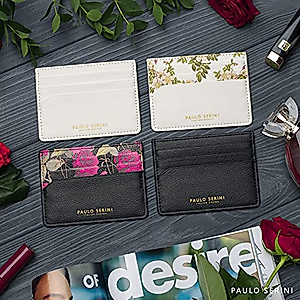 PAULO SERINI® Card Holder for Men & Women - Card Case Unisex with 6 Card Slots & Compartment for Bills - Slim Wallet vegan leather - Onyx Black