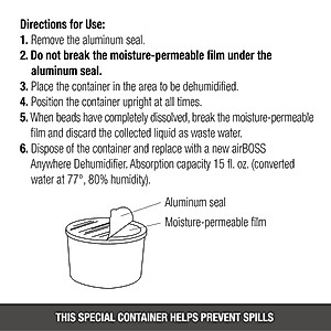 airBoss Anywhere Dehumidifier with Activated Charcoal for Moisture Control and Odor Control, Fragrance-Free, 10.6 Oz (Pack of 6)