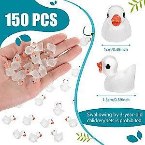 Tarpop 150 Pcs Luminous Tiny Ducks Mini Resin Ducks Miniature Duck Figures Micro Dollhouse Duck Accessories Landscape Gardening Decoration Ornaments (White)