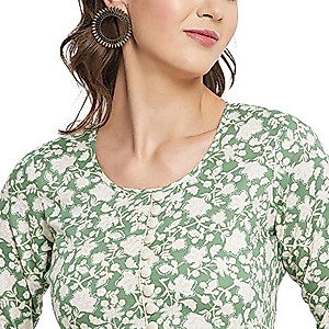 Tissu Women's Rayon Green & Beige Floral Printed Flared Kurta 2144_Green_XS