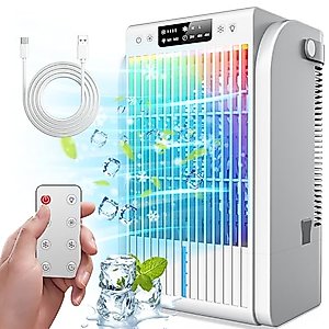 Portable Air Conditioners Fan,Portable AC Unit With 1500ML Water Tank,4-IN-1 Evaporative Air Cooler with Remote Control 7 Color Light Personal Mini Air Conditioner Portable for Room Car Office Camping