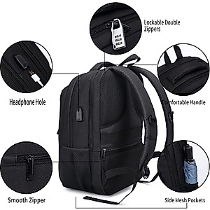 QINOL Travel Laptop Backpack Anti-Theft Work Bookbags With USB Charging Port, Water Resistant 15.6 Inch College Computer Bag for Men Women (Black)