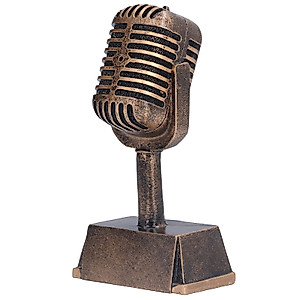 Award Trophies, 6.5in Music Award Trophy Synthetic Resin Decorative Microphone Tabletop Ornament for Home Singing Competition, Party Celebrations