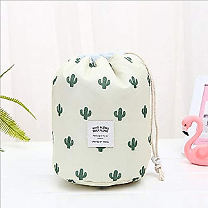 UpOne Barrel Makeup Bags, Travel Large Capacity Waterproof Portable Fashion Drawstring Cosmetic Toiletry Bag(Bag Only), Pack of 2 (Flower + Cactus)