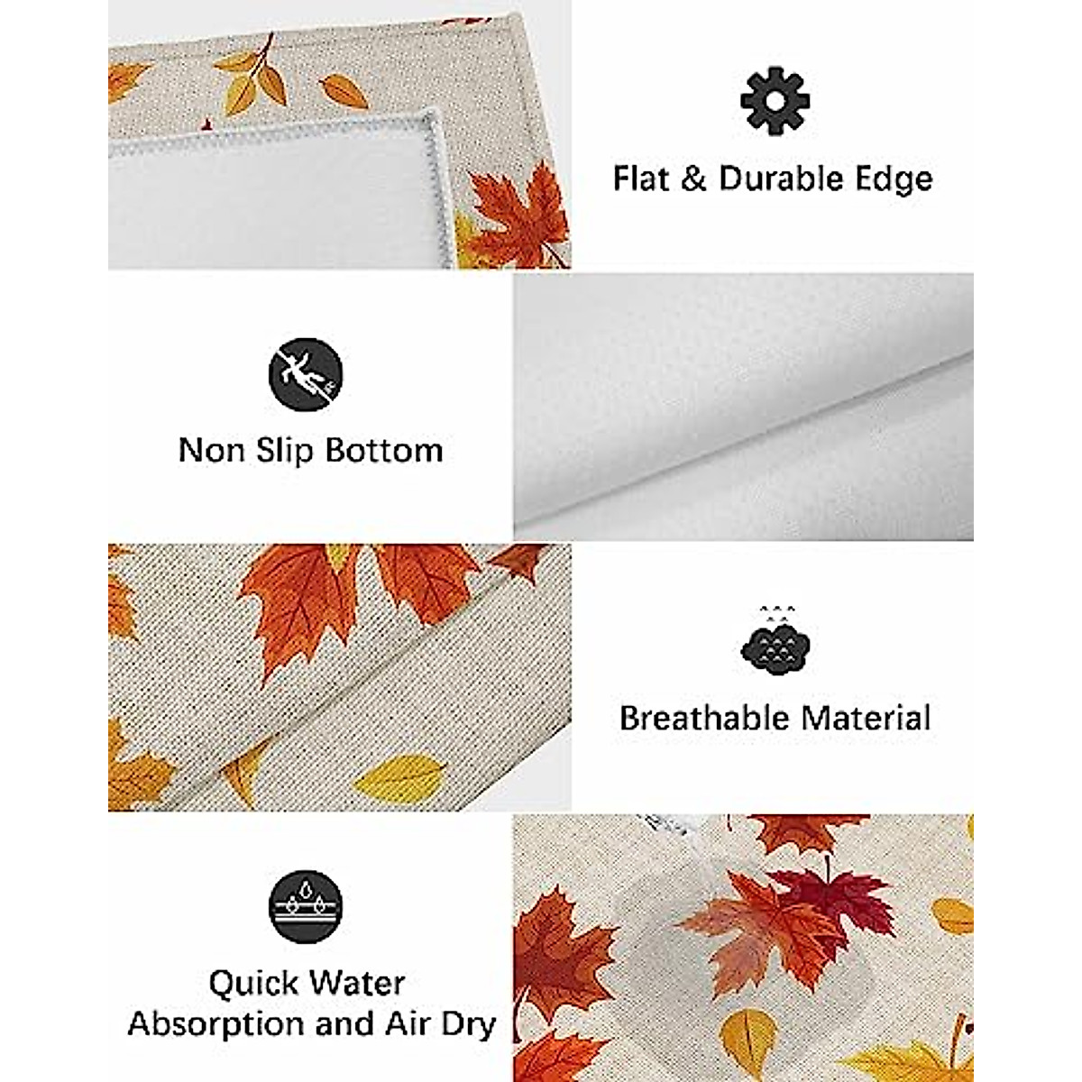 Autumn Maple Leaf Indoor/Outdoor Rug Mat Fall Thanksgiving Day Outside Carpet RV Camping Area Rugs with Rubber Backing for Living Room/Backyard Floor Decor Falling Leaves Seamless on Linen,4x6ft