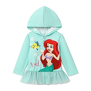 Disney Princess Toddler Big Kid Girls' Hoodies Fashion Zip-Up Long Sleeves Sweatshirts Top, Green, 4-5 Years