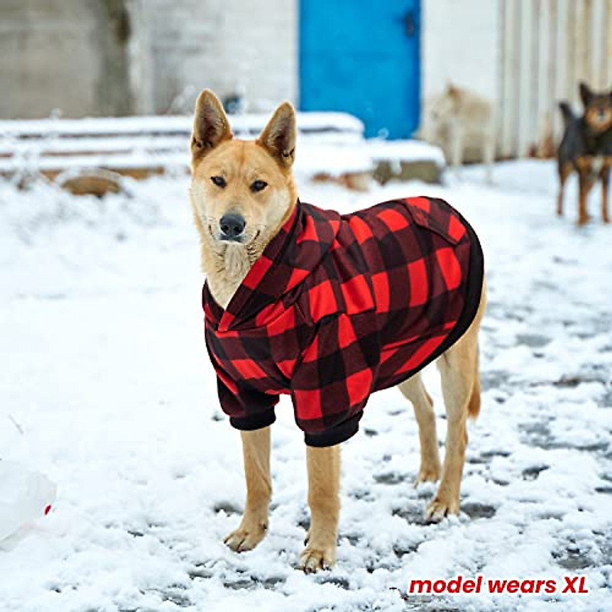 ABFEKIEA Dog Hoodie for Small Medium Large Dogs - Plaid Christmas Warm Dog Sweatshirt with Pocket for Winter Fall - Cold Weather Pet Hooded Clothes for Dogs Cats