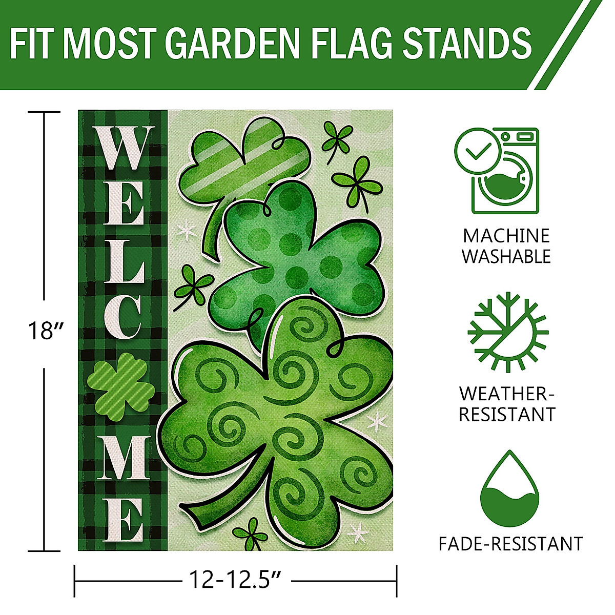 Furiaz Welcome St. Patrick's Day Small Decorative Garden Flag, Shamrock Clover Lucky Yard Outside Decorations, Irish Farmhouse Luck Burlap Outdoor Home Decor Double Sided 12 x 18