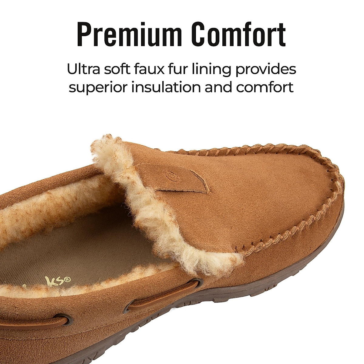 Clarks Mens Suede Venetian Moccasin Slipper A345001 - Warm Plush Faux Fur Lining - Indoor Outdoor House Slippers For Men (11 M US, Cinnamon)