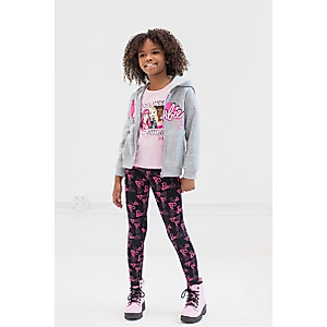 Barbie Little Girls Zip Up Fleece Hoodie Graphic T-Shirt and Leggings 3 Piece Outfit Set Gray 6