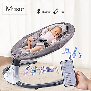 GYBest Baby Swings Rocker for Infants, Portable Baby Swing Bouncer with 5 Rocking Speed, 3 Seat Positions Adjustment，10 Preset Cradle Songs for Baby Boy Girl(Grey)