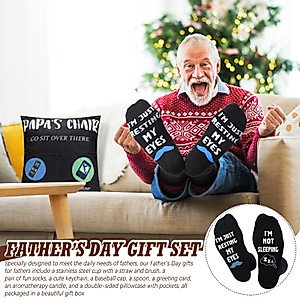 VitalCozy 9 Pcs Papa Gifts for Christmas Grandpa Birthday Gifts from Grandkids Daughter Include Pillow Cover Tumbler Spoon Keychain Socks Hat Card Scented Candle Gift Box for Dad Papa Thank You Gifts