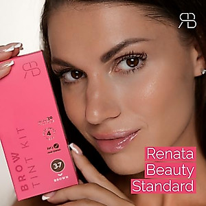 RB RENATA BEAUTY Lash and Brow Tint Kit – Eyelash & Eyebrow Tint Set – Dye Kit with Color Tint, Cream Developer and Styling Brush – Long-Lasting Effect Up to 4 Weeks – 30 Applications [Brown]