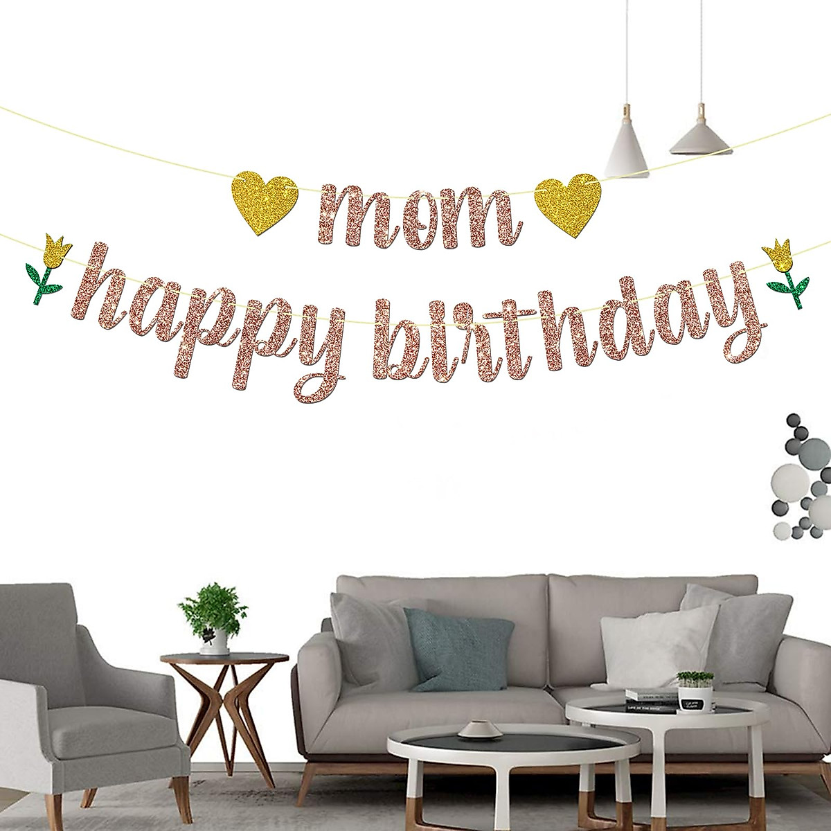 Rose Gold Glitter Mom Happy Birthday Banner - Mother's Birthday Party Decorations - Women's Birthday Party Supplies