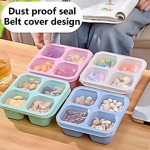 Guaber Multicolored Compartmental Food Storage Container, Reusable Meal Preparation, 4-Compartment Snacks Box, Plastic, Green, Flip Top, 16.5x15.5x5.5cm/6.49x6.10x2.16inch