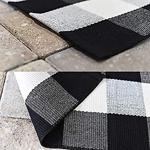 MUBIN Cotton Buffalo Plaid Rug 27.5 x 43 Inches Black and White Check Rugs Hand-Woven Indoor or Outdoor Rugs for Layered Door Mats Washable Carpet for Front Porch, Kitchen, Farmhouse, Entryway