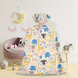 WRAPAHOLIC 56" Large Baby Shower Plastic Gift Bag - Animals & New Baby Design for Baby Shower, Kids Birthdays, Parties, Celebrating, or Any Occasion - 56" H x 36" W