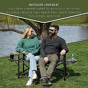 TIMBER RIDGE Oversized Double Folding Camping Side Tables 2 Person Lawn Chair, Heavy Duty Support 600 LBS for Outdoor, Grey