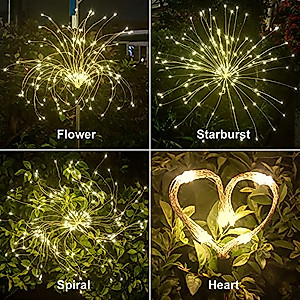 Solar Garden Lights, Solar Firework Lights 180 LEDs,Solar Powered String Light Warm White, DIY Chandelier for Garden, Patio, Yard, Flowerbed, Parties (2 Pack)