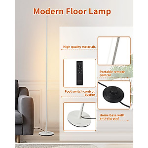 Modern Floor Lamp Led Standing Corner Lamp White Decor Contemporary Metal Floor Lamp for Living Room Bedrooms with Remote & Touch Control