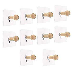 Creative-Idea 10 Pack Adhesive Hooks Wooden Hat Hooks Storage Wall Mounted Coat Hanging Hook Towel Keys Door Wardrobe Closet Kitchen Bathroom
