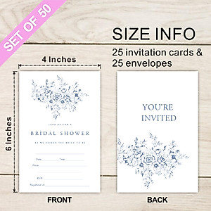 Tabyon Blue Floral Bridal Shower Invitation Cards With Envelopes, Minimalism Fill In Style Invitations For New Couples, Mr And Mrs, Newlyweds Invites, Party Favor & Supplies(25 Pcs) - A03