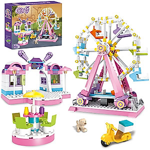BRICK STORY Girls Friends Carnival Building Set Friends Amusement Park Building Blocks Toys with Ferris Wheel, Show Stage and 4 Mini Dolls Great Birthday Gift for Kids Age 6-12 and up, 610 Pieces