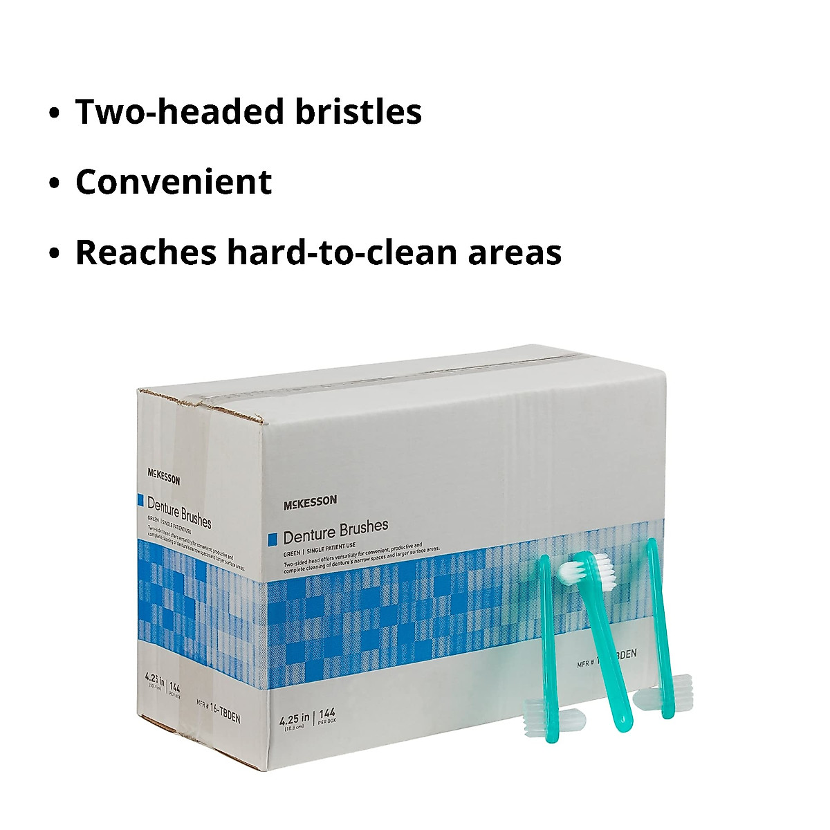 McKesson Denture Brushes 2-Sided Bristle, Green, 144 Count