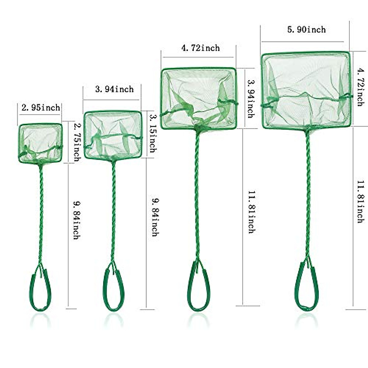 Tugaizi Aquarium Fish Net Fine Quick Catch Mesh Nylon Fishing Catch Nets with Plastic Handle - Green (3in, 4in,5in, 6in)