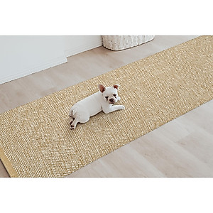 LEEVAN Hallway Runner Rug 2.6' x 8', Tan/Cream Braided Kitchen Runner Rug, Washable Woven Reverisible Bathroom Runner, Farmhouse Entryway Rug, Low-Profile Floor Carpet for Doorway/Laundry Room/Bedroom