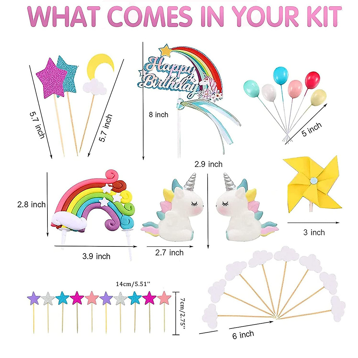 22pcs Unicorn Cake Topper Kit Cloud Rainbow Balloon Happy Birthday Banner Cake Decoration For Boy Girl Kid Birthday