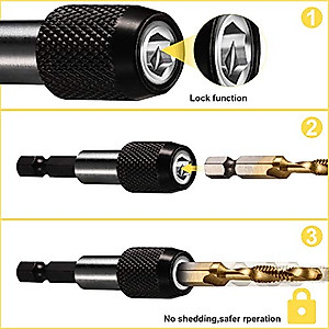 THINKWORK Combination Drill Tap & Tap Bit Set, 3-in-1 Titanium Coated Screw Tapping Bit Tool for Drilling, Tapping, Countersinking, with Quick-Change Adapter, 13 PCS SAE/Metric
