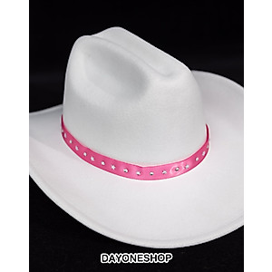 DAYONESHOP White Cowboy Hat Rhinestone Star Pink Cowgirl Hat Costume Accessories Party Favors Disco Women Men 2023