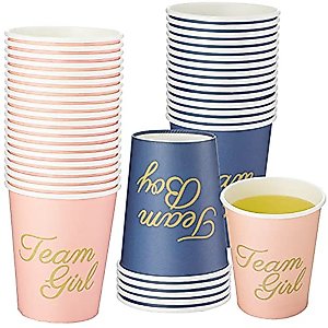 CHENGU 40 Pieces Gender Reveal Cups 9 Ounce Letters Team Girl Cups Team Boy Cups for Baby Shower Birthday Party Decoration Supplies (Simple Style, Navy Blue and Pink)