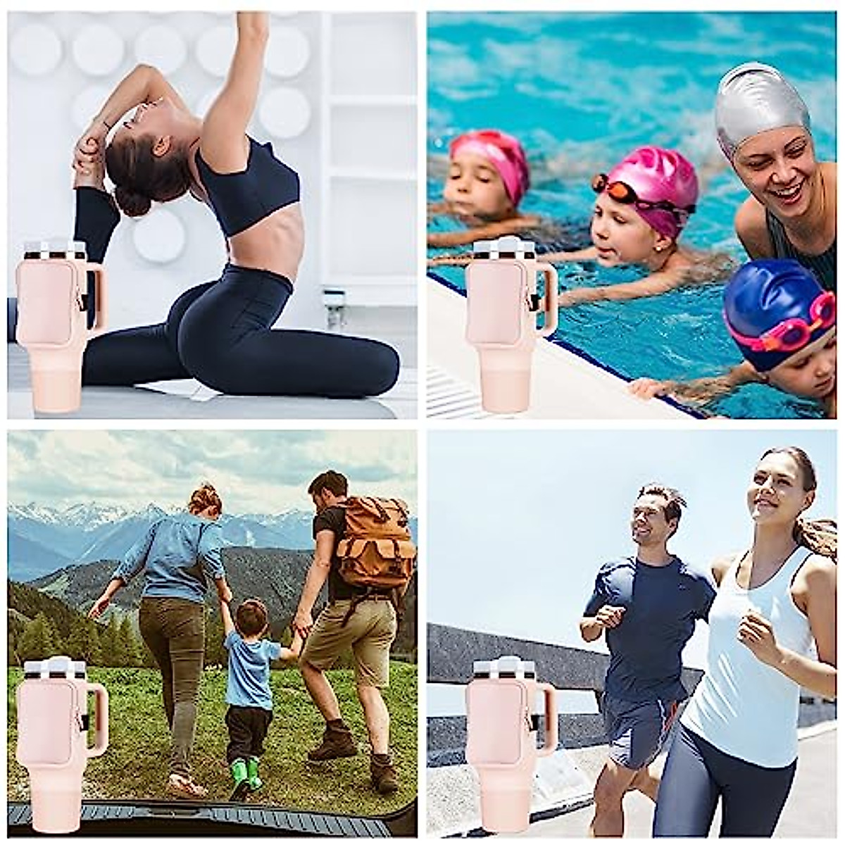 Towsnails Water Bottle Pouch for Stanley Quencher Adventure 20-40oz, Gym Tumbler Accessories for Women Men for Running, Workout Water Bottle Handheld Caddy Compatible with Stanley Tumbler-Pink
