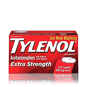 Tylenol Extra Strength Caplets with 500 mg Acetaminophen, Pain Reliever & Fever Reducer, For Headache, Backache & Menstrual Pain Relief, 225 ct