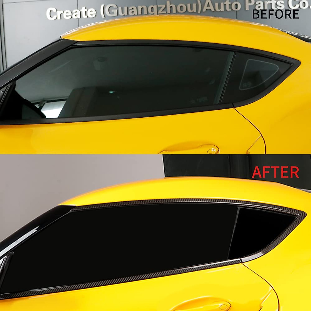 JSWAN 6PCS Real Carbon Fiber Window Molding Trim Fit for Toyota Supra GR A90 MK5 Carbon Fiber Window Seal Strip Cover Car Outside Anti-Scratch Seal Belt