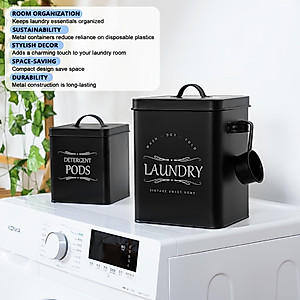 Meraki Home Laundry Detergent Container Set – 2-Pack Detergent Holder with Scoop - Laundry Detergent Sheets and Pods Container - Laundry Room Organization and Storage - Matte Black