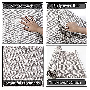 Chardin home 100% Cotton Diamond Rug Fully Reversible - Mat Size 21''x34'', Machine Washable, Greyish Beige & White