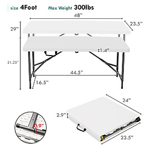 AJP Distributors 4 Foot Portable Plastic Folding Table 4FT 48" Half Foldable Heavy Duty Top w/Carry Handle - Indoor Outdoor Backyard Camping Picnic BBQ Party Wedding Dining Office Event Meeting White
