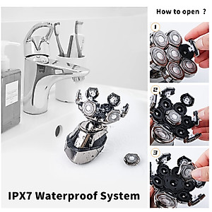 7D Electric Head Shaver for Bald Men, 5 in 1 Electric Rotary Razor Wet and Dry, Grooming Cordless Electric Shavers USB Rechargeable Waterproof, 7D Floating Balding Trimmer with LED Display (Black)