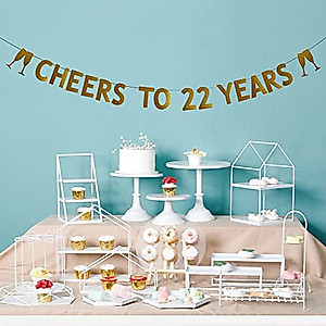Betteryanzi Gold Cheers to 22 Years Banner,Pre-strung,22nd Birthday/Wedding Anniversary Party Decorations Supplies,Gold Glitter Paper Garlands Backdrops,Letters Gold CHEERS TO 22 YEARS