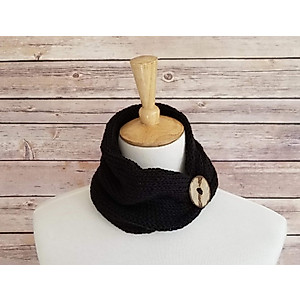 Handmade Black Knitted Wool Headband Ear Muffs with Coconut Button