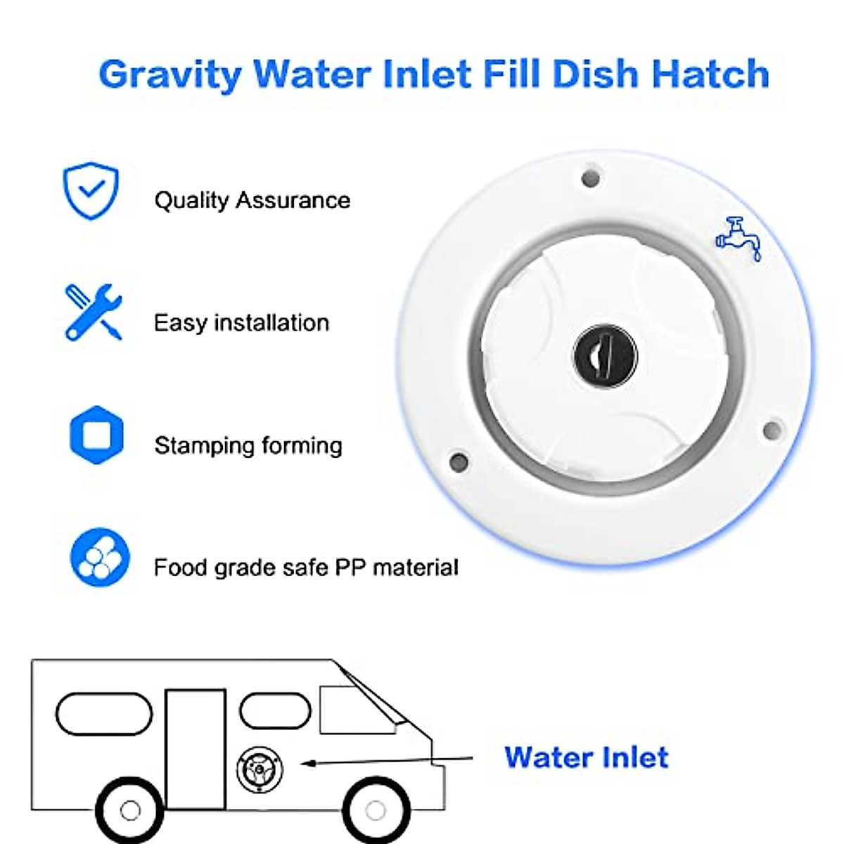 iztor Fresh Water Gravity lnlet Hatch Filler Cap for RV Tanks Caravan Camping Trailer Motorhomes Parts (White)